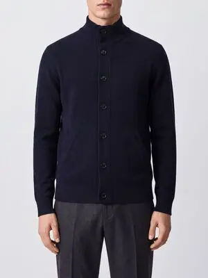 Brioni High-neck Pure Cashmere Cardigan With Button Closure - Blue