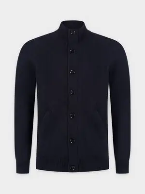 Brioni High-neck Pure Cashmere Cardigan With Button Closure - Blue