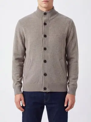 Brioni High-neck Pure Cashmere Cardigan With Button Closure - Grey
