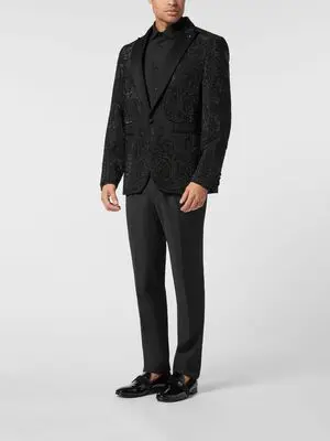 Philipp Plein Single-breasted Wool Blazer With Crystal Embroidery