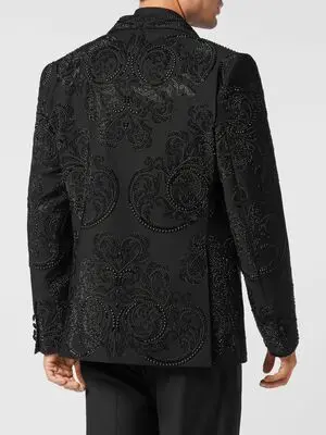 Philipp Plein Single-breasted Wool Blazer With Crystal Embroidery