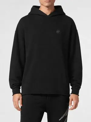 PLEIN SPORT Raw-edge Cotton Hoodie - Black