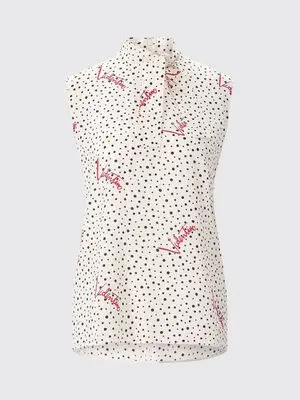 Valentino Garavani Polka Dot Sleeveless Top In Crêpe De Chine With Pussy-bow - Cream