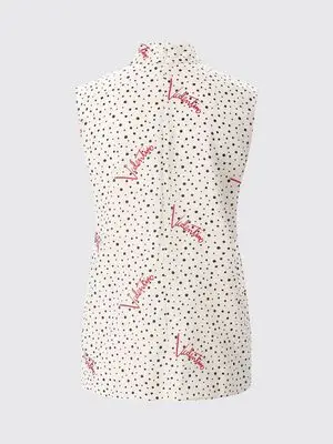 Valentino Garavani Polka Dot Sleeveless Top In Crêpe De Chine With Pussy-bow - Cream