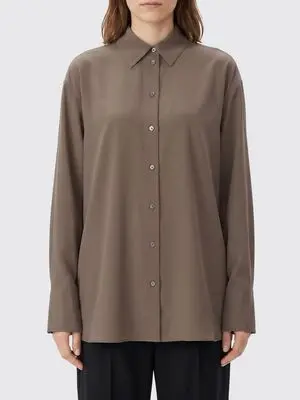 TOTEME Relaxed Fit Pure Silk Shirt With French Collar - Brown