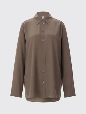 TOTEME Relaxed Fit Pure Silk Shirt With French Collar - Brown