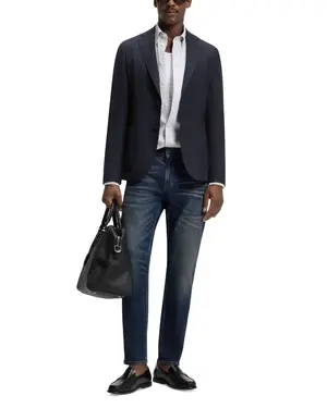 BOSS C-hanry Wool & Linen Melange Unstructured Slim Fit Suit Jacket - Dark Blue