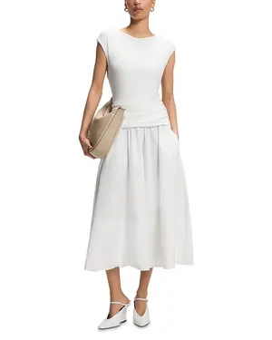 BOSS Estruci Mixed Media Midi Dress - White