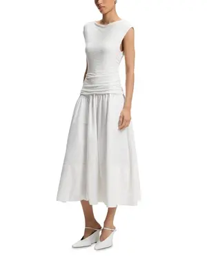 BOSS Estruci Mixed Media Midi Dress - White