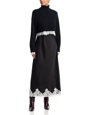 Aqua X Nicky Hilton Lace Trim Slip Dress & Sweater Exclusive - Black
