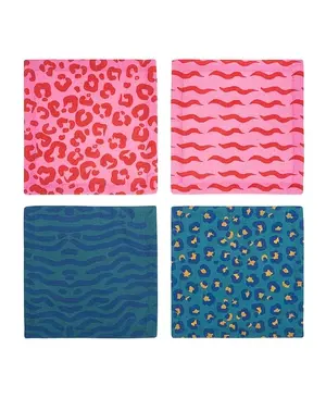 ZSA ZSA ZSU Nilufer Digital Printed Cotton Napkin 4 Pcs Set, 9.8 X 9.8 - Pink