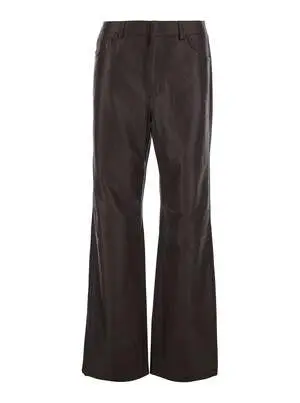 ROTATE BY BIRGER CHRISTENSEN High-waist Straight Lamb Leather Pants For - Brown