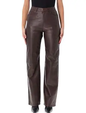 ROTATE BY BIRGER CHRISTENSEN High-waist Straight Lamb Leather Pants For - Brown