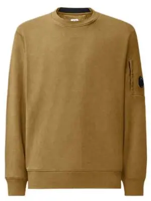 C.P. COMPANY Cotton Ribbed Crewneck Sweatshirt With Back Embroidered Logo And Lens Pocket - Verde