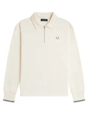 Fred Perry Zip-up Logo Sweatshirt In 100% Cotton - Ivory