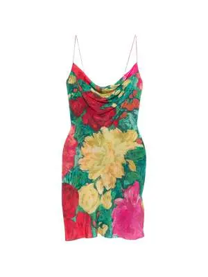 Balmain Cowl Neck Mini Dress With Thin Straps In Silk - Multicolor
