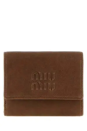 Miu Miu Miu-style Nappa Leather Wallet With Golden Metal Finish - Brown