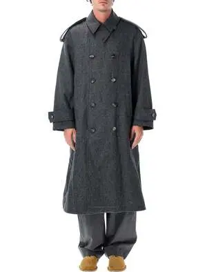 AMI Paris Wool Trench Jacket With Relaxed Double-breasted Silhouette, Shoulder Tabs & Engraved Horn Buttons - Grigio