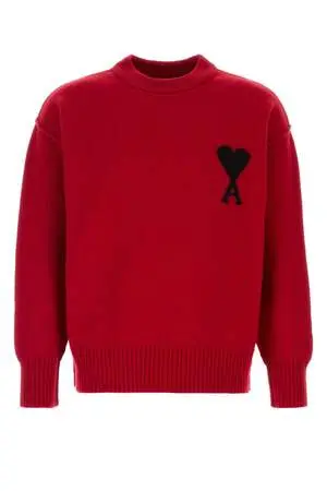 AMI Paris 100% Virgin Wool Crewneck Sweater For - Red