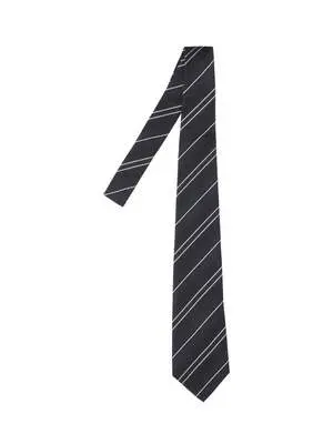 Junya Watanabe Striped Silk Tie - Black