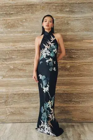 SAU LEE Gillian Satin Dress - Black Multi