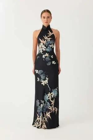 SAU LEE Gillian Satin Dress - Black Multi