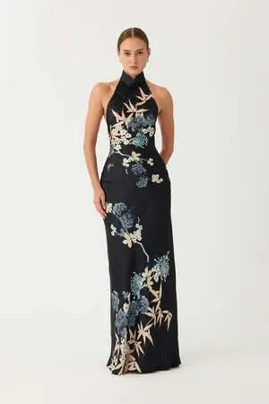 SAU LEE Gillian Satin Dress - Black Multi