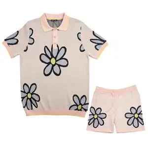 EIGHT X Mod Bloom Knit Short Sleeve & Short Set - Pink