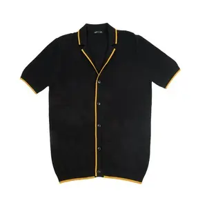 EIGHT X Botanical Jacquard Knit Short Sleeve Shirt - Black