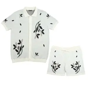 EIGHT X Monochrome Bloom Knit Short Sleeve & Short Set - White