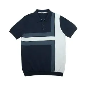 EIGHT X Blue Alignment Short Sleeve Knit Polo - Navy / White
