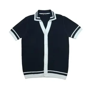 EIGHT X Pier Knit Short Sleeve Shirt Navy - Blue