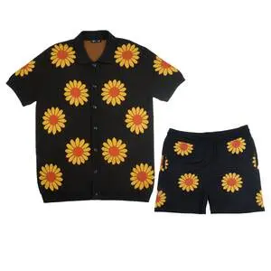 EIGHT X Sunflower Knit Short Sleeve & Short Set - Black