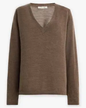THE ROW Poesis Taupe Cashmere V-neck Sweater - Grey