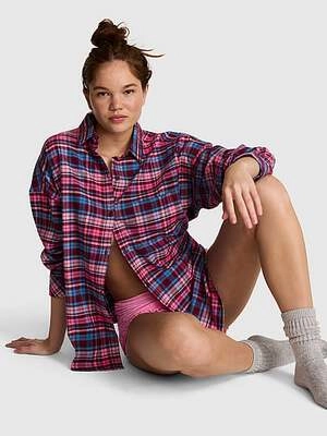 Pink Favorite Flannel Button-down Sleepshirt - Print