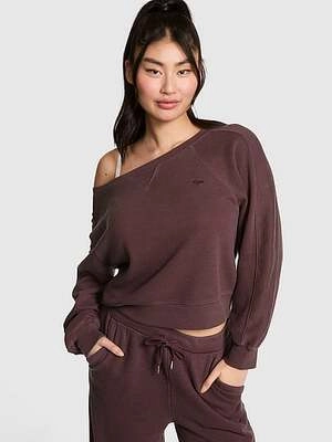 Pink Wondersoft Waﬄe-knit Oﬀ-the-shoulder Sweatshirt - Brown