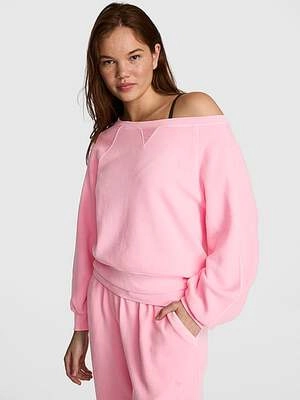 Pink Wondersoft Waﬄe-knit Oﬀ-the-shoulder Sweatshirt - Pink
