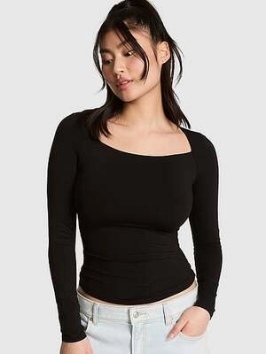 Pink Base Stretch™ Boat-neck Long-sleeve Tee - Black