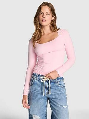 Pink Base Stretch™ Boat-neck Long-sleeve Tee - Pink