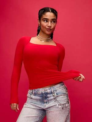 Pink Base Stretch™ Boat-neck Long-sleeve Tee Red