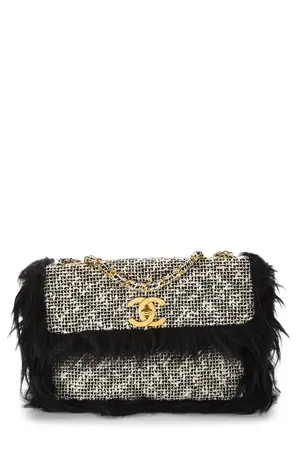 CHANEL White Tweed Flap Bag Maxi
