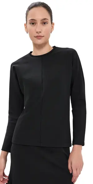 Tibi Luxe Crepe Knit Dolman Top - Black