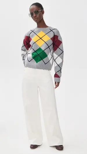 English Factory Argyle Whipstitch Knit Sweater