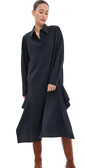 Tibi Tropical Wool Shirtdress - Navy