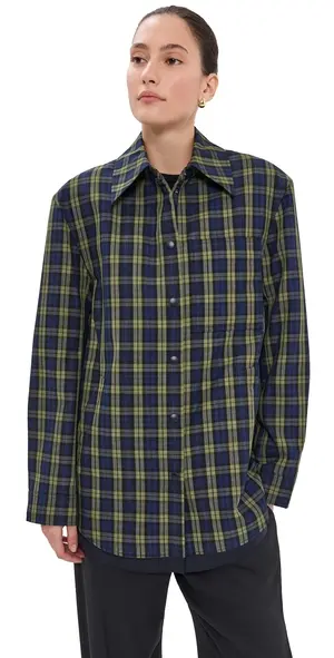 Tibi Techy Plaid Easy Shirt Jacket