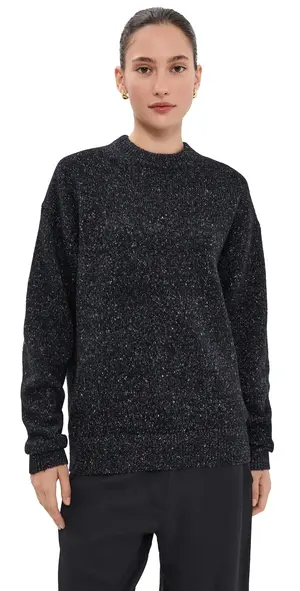 Tibi Speckled Easy Crewneck Pullover - Black Multi