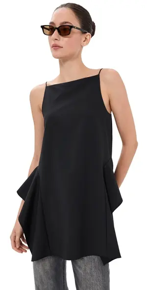 Tibi Tropical Wool Side Drape Top - Black