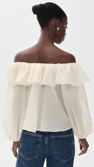 Alice + Olivia Alta Off Shoulder Ruffle Blouse - Chino