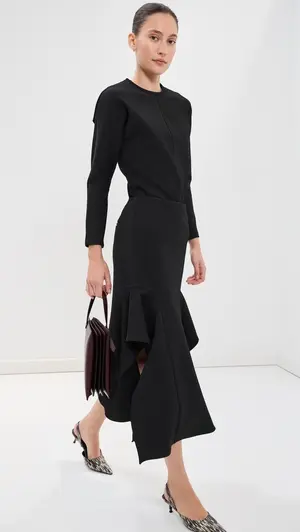 Tibi Luxe Crepe Knit Side Drape Skirt