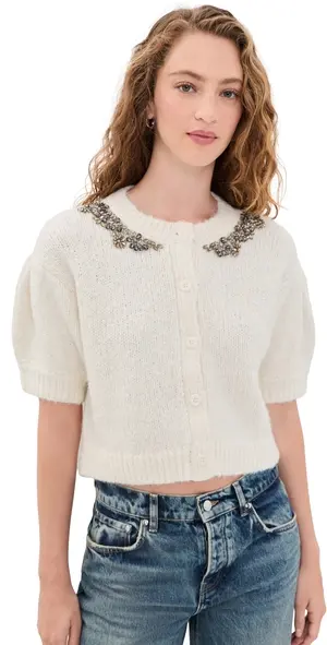 Cinq À Sept Crystal Lace Millicent Cardigan - Ivory